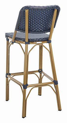 Safavieh Home Collection Deltana Navy Rattan Indoor/Outdoor Bar Stool,