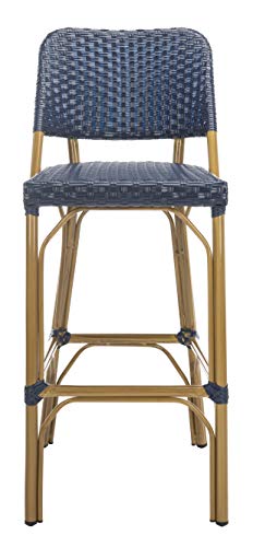 Safavieh Home Collection Deltana Navy Rattan Indoor/Outdoor Bar Stool,