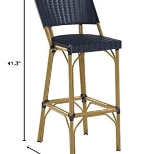 Safavieh Home Collection Deltana Navy Rattan Indoor/Outdoor Bar Stool,