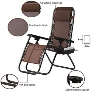 BSTOPHKL Zero Gravity Chair Outdoor Zero Gravity Folding Reclining Lounge Chair,1 Pack Adjustable Patio Lawn Lounge Chairs with Pillows and Cup Holder for Poolside/Backyard/Lawn/Camping (Brown)