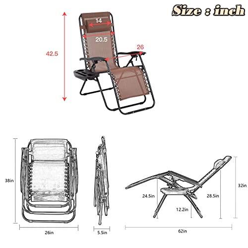 BSTOPHKL Zero Gravity Chair Outdoor Zero Gravity Folding Reclining Lounge Chair,1 Pack Adjustable Patio Lawn Lounge Chairs with Pillows and Cup Holder for Poolside/Backyard/Lawn/Camping (Brown)