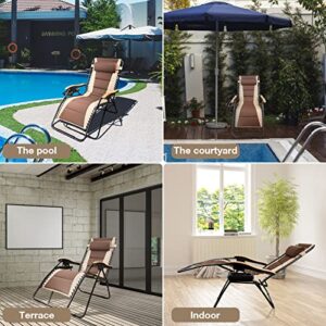 FREE SOLDIER Oversized XL Padded Adjustable Reclining Folding Chair with Cup Holder 400lb Capacity Gravity Chairs Anti Gravity Chairs Zero Gravity Chairs (Brown)