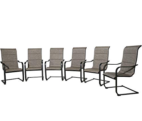 Ulax Furniture Outdoor Dining Chairs Padded Patio Metal Spring Motion Dining Chairs with High Backrest, Set of 6