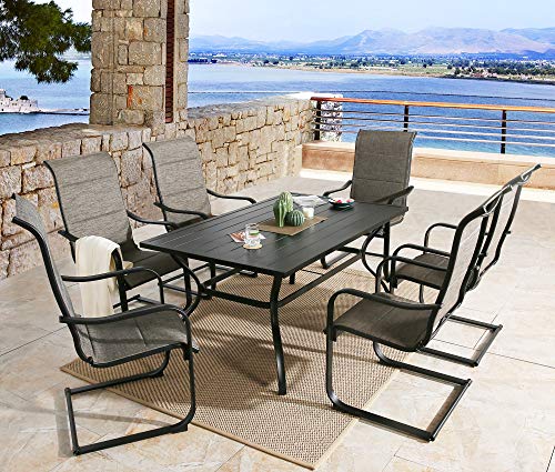 Ulax Furniture Outdoor Dining Chairs Padded Patio Metal Spring Motion Dining Chairs with High Backrest, Set of 6