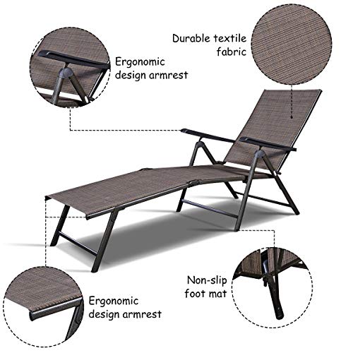 Tangkula Patio Lounge Chair Chaise, Adjustable Backrest Ergonomic Shape with Durable Handwoven Rattan Steel Frame Garden Lawn Pool Recliner Outdoor Furniture Wicker Lounger