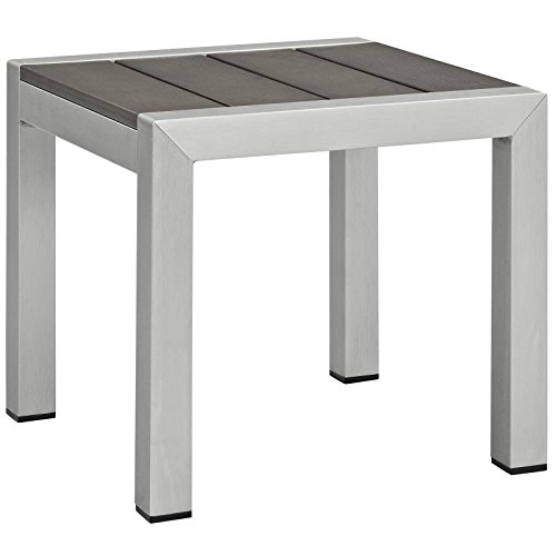 Modway Shore Aluminum and Rattan Outdoor Patio Two Lounge Chaise and Side Table in Silver Gray