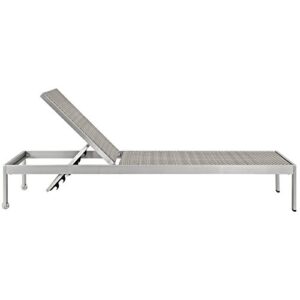 Modway Shore Aluminum and Rattan Outdoor Patio Two Lounge Chaise and Side Table in Silver Gray