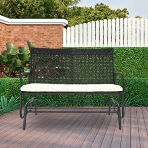 Outsunny 2-Person Outdoor Glider Bench, Handwoven PE Plastic Rattan Furniture, Cushioned Rocking Chair Loveseat for Backyard Garden Porch, Brown