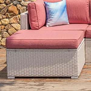 COSIEST Outdoor Furniture Add-on Ottoman for Expanding Wicker Sectional Sofa Thick Cushion for Garden, Pool, Backyard (Red)