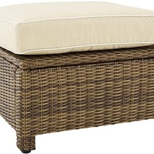 Crosley Furniture KO70014WB-SA Bradenton Outdoor Wicker Ottoman, Weathered Brown with Sand Cushions