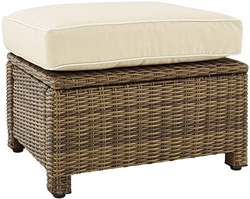 Crosley Furniture KO70014WB-SA Bradenton Outdoor Wicker Ottoman, Weathered Brown with Sand Cushions