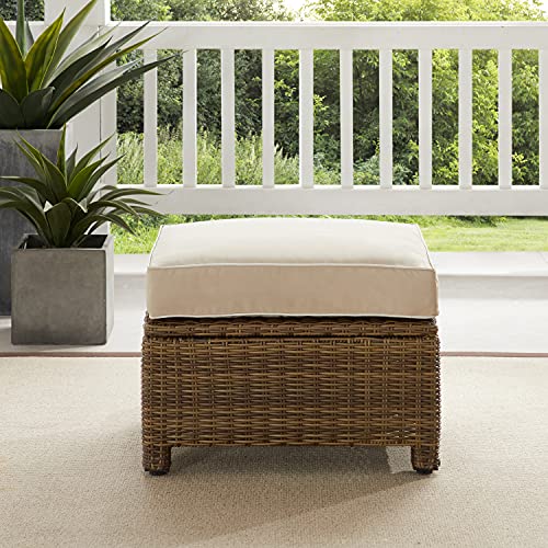 Crosley Furniture KO70014WB-SA Bradenton Outdoor Wicker Ottoman, Weathered Brown with Sand Cushions