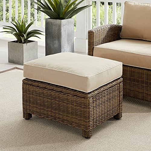 Crosley Furniture KO70014WB-SA Bradenton Outdoor Wicker Ottoman, Weathered Brown with Sand Cushions