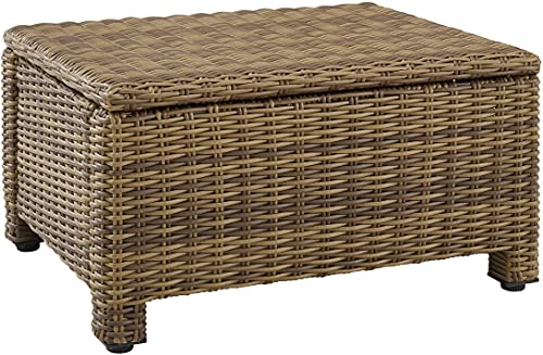 Crosley Furniture KO70014WB-SA Bradenton Outdoor Wicker Ottoman, Weathered Brown with Sand Cushions