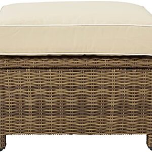 Crosley Furniture KO70014WB-SA Bradenton Outdoor Wicker Ottoman, Weathered Brown with Sand Cushions