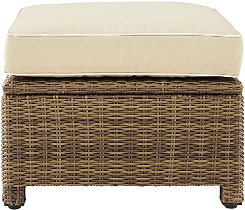 Crosley Furniture KO70014WB-SA Bradenton Outdoor Wicker Ottoman, Weathered Brown with Sand Cushions