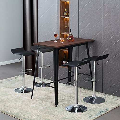 FurnitureR Set of 2 Bar Stools Chair with PU Leather and Chrome Base, Gaslift, for Pub Counter Kitchen Dining Room,Black