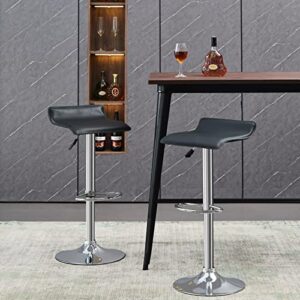 FurnitureR Set of 2 Bar Stools Chair with PU Leather and Chrome Base, Gaslift, for Pub Counter Kitchen Dining Room,Black