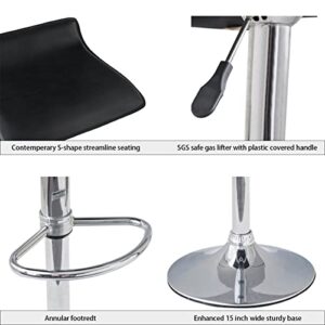 FurnitureR Set of 2 Bar Stools Chair with PU Leather and Chrome Base, Gaslift, for Pub Counter Kitchen Dining Room,Black