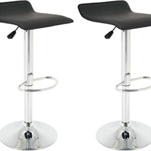 FurnitureR Set of 2 Bar Stools Chair with PU Leather and Chrome Base, Gaslift, for Pub Counter Kitchen Dining Room,Black