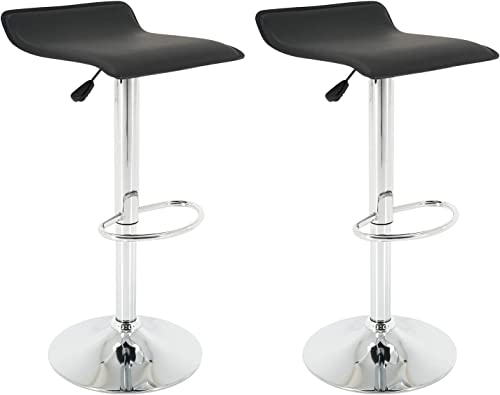 FurnitureR Set of 2 Bar Stools Chair with PU Leather and Chrome Base, Gaslift, for Pub Counter Kitchen Dining Room,Black