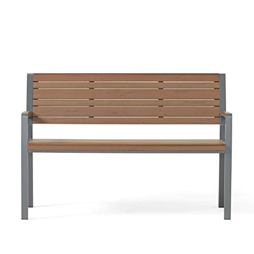 Christopher Knight Home Davos Outdoor Bench, Dark Grey + Silk-Screen Brown