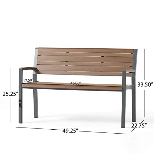 Christopher Knight Home Davos Outdoor Bench, Dark Grey + Silk-Screen Brown