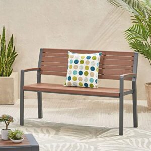 Christopher Knight Home Davos Outdoor Bench, Dark Grey + Silk-Screen Brown