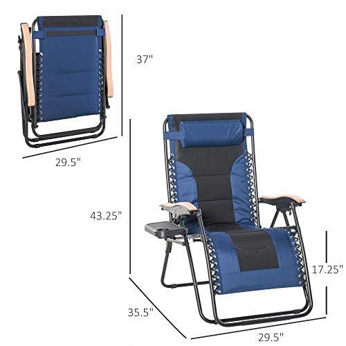 Outsunny Foldable Outdoor Lounge Chair with Footrest, Oversized Padded Zero Gravity Lounge Chair with Headrest, Cup Holders, Armrests, for Camping, Lawn, Garden, Pool, Gray