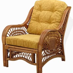 SK New Interiors Malibu Lounge Living Accent Armchair Natural Rattan Wicker Handmade Design with Light Brown Cushion, Colonial