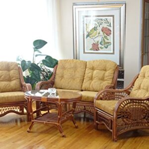 SK New Interiors Malibu Lounge Living Accent Armchair Natural Rattan Wicker Handmade Design with Light Brown Cushion, Colonial