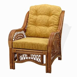 SK New Interiors Malibu Lounge Living Accent Armchair Natural Rattan Wicker Handmade Design with Light Brown Cushion, Colonial