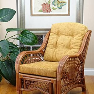 SK New Interiors Malibu Lounge Living Accent Armchair Natural Rattan Wicker Handmade Design with Light Brown Cushion, Colonial