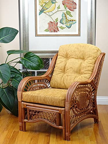 SK New Interiors Malibu Lounge Living Accent Armchair Natural Rattan Wicker Handmade Design with Light Brown Cushion, Colonial