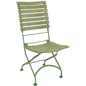 Sunnydaze Cafe Couleur European Chestnut Wooden Folding Bistro Chair - Portable, Compact Side Chair - Indoor or Outdoor Use - Patio, Deck, Balcony, Camping and Spare Seating - Green - Set of 2