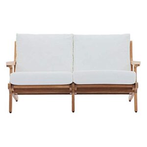 Modway Saratoga Premium Grade A Teak Wood Outdoor Patio Loveseat with Cushions in Natural White