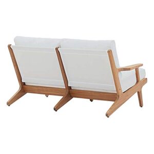 Modway Saratoga Premium Grade A Teak Wood Outdoor Patio Loveseat with Cushions in Natural White