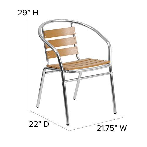 Flash Furniture Commercial Aluminum Indoor-Outdoor Restaurant Stack Chair with Triple Slat Faux Teak Back