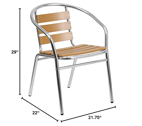 Flash Furniture Commercial Aluminum Indoor-Outdoor Restaurant Stack Chair with Triple Slat Faux Teak Back