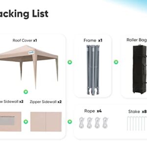 Quictent Privacy 10’x10’ Pop up Canopy Tent Enclosed Instant Gazebo Shelter with Sidewalls and Mesh Windows Waterproof (Beige)