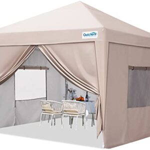 Quictent Privacy 10’x10’ Pop up Canopy Tent Enclosed Instant Gazebo Shelter with Sidewalls and Mesh Windows Waterproof (Beige)