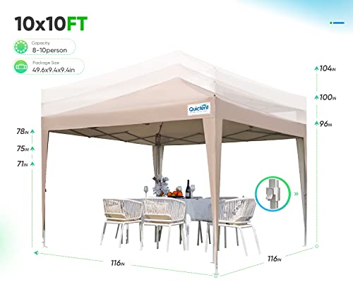 Quictent Privacy 10’x10’ Pop up Canopy Tent Enclosed Instant Gazebo Shelter with Sidewalls and Mesh Windows Waterproof (Beige)