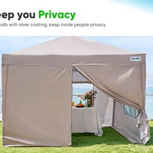 Quictent Privacy 10’x10’ Pop up Canopy Tent Enclosed Instant Gazebo Shelter with Sidewalls and Mesh Windows Waterproof (Beige)