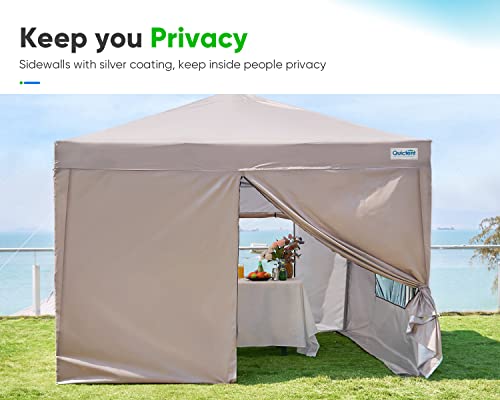 Quictent Privacy 10’x10’ Pop up Canopy Tent Enclosed Instant Gazebo Shelter with Sidewalls and Mesh Windows Waterproof (Beige)