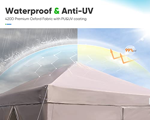 Quictent Privacy 10’x10’ Pop up Canopy Tent Enclosed Instant Gazebo Shelter with Sidewalls and Mesh Windows Waterproof (Beige)