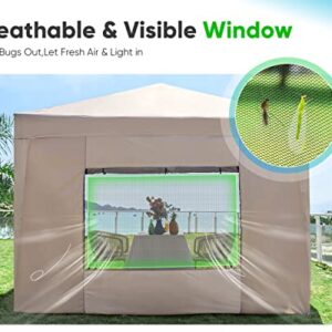 Quictent Privacy 10’x10’ Pop up Canopy Tent Enclosed Instant Gazebo Shelter with Sidewalls and Mesh Windows Waterproof (Beige)