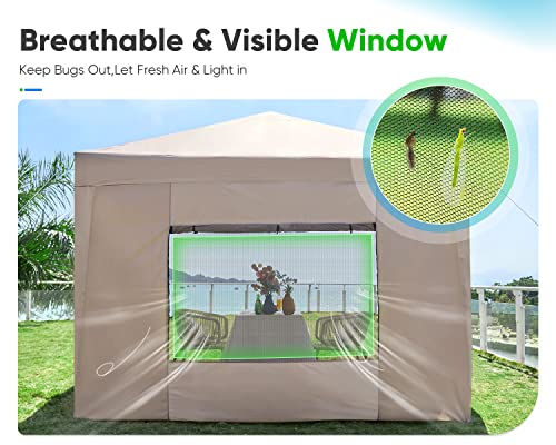 Quictent Privacy 10’x10’ Pop up Canopy Tent Enclosed Instant Gazebo Shelter with Sidewalls and Mesh Windows Waterproof (Beige)