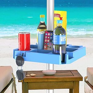 Keten 16" Beach Umbrella Table Tray with 4 Cup Holders, 4 Snack Compartments, 4 Sunglasses Holes, 4 Phone Slots, Umbrella Table for Beach, Patio, Garden, Swimming Pool