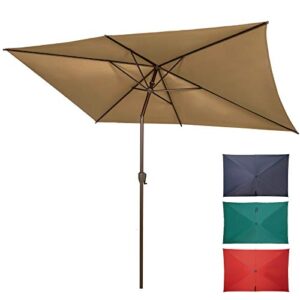 ogrmar 6.5x10ft patio umbrella rectangular outdoor table umbrella with crank & push button tilt for terrace, backyard, garden, courtyard, swimming pool, lawn (tan)