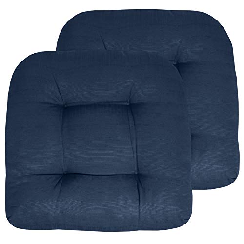 Sweet Home Collection Patio Cushions Outdoor Chair Pads Premium Comfortable Thick Fiber Fill Tufted 19" x 19" Seat Cover, 2 Count (Pack of 1), Navy Blue